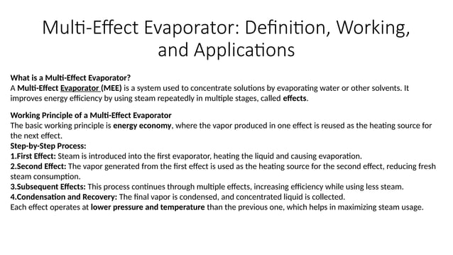 Multi-Effect Evaporator: Definition, Working, and Applications | PPTX