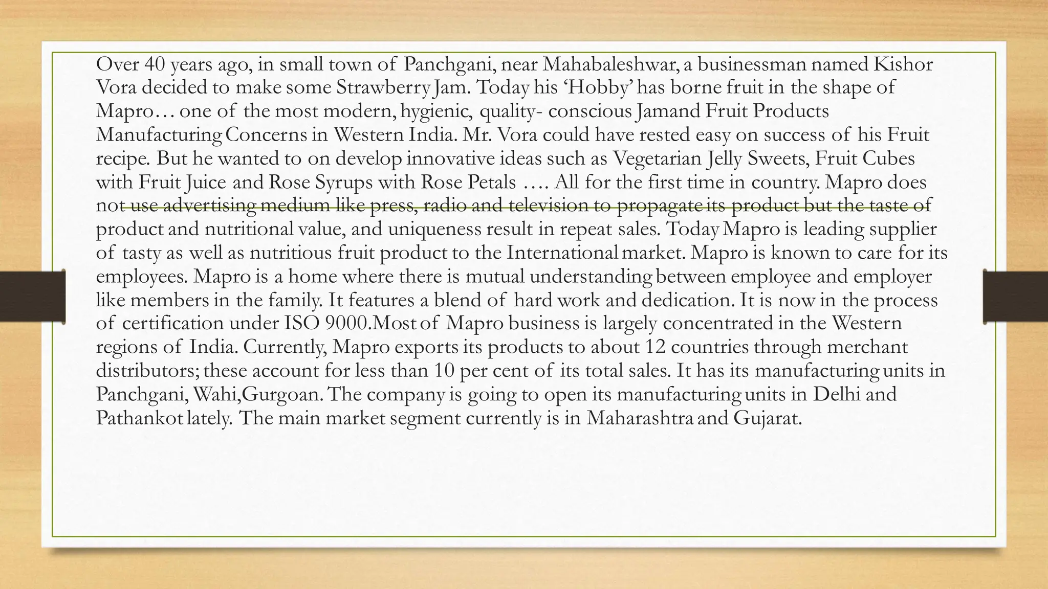 Mapro Product Presentation its history product range | PDF