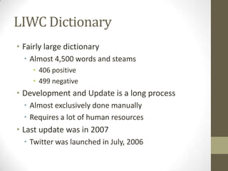 LIWC Dictionary Expansion | PPTX | Programming Languages | Computing