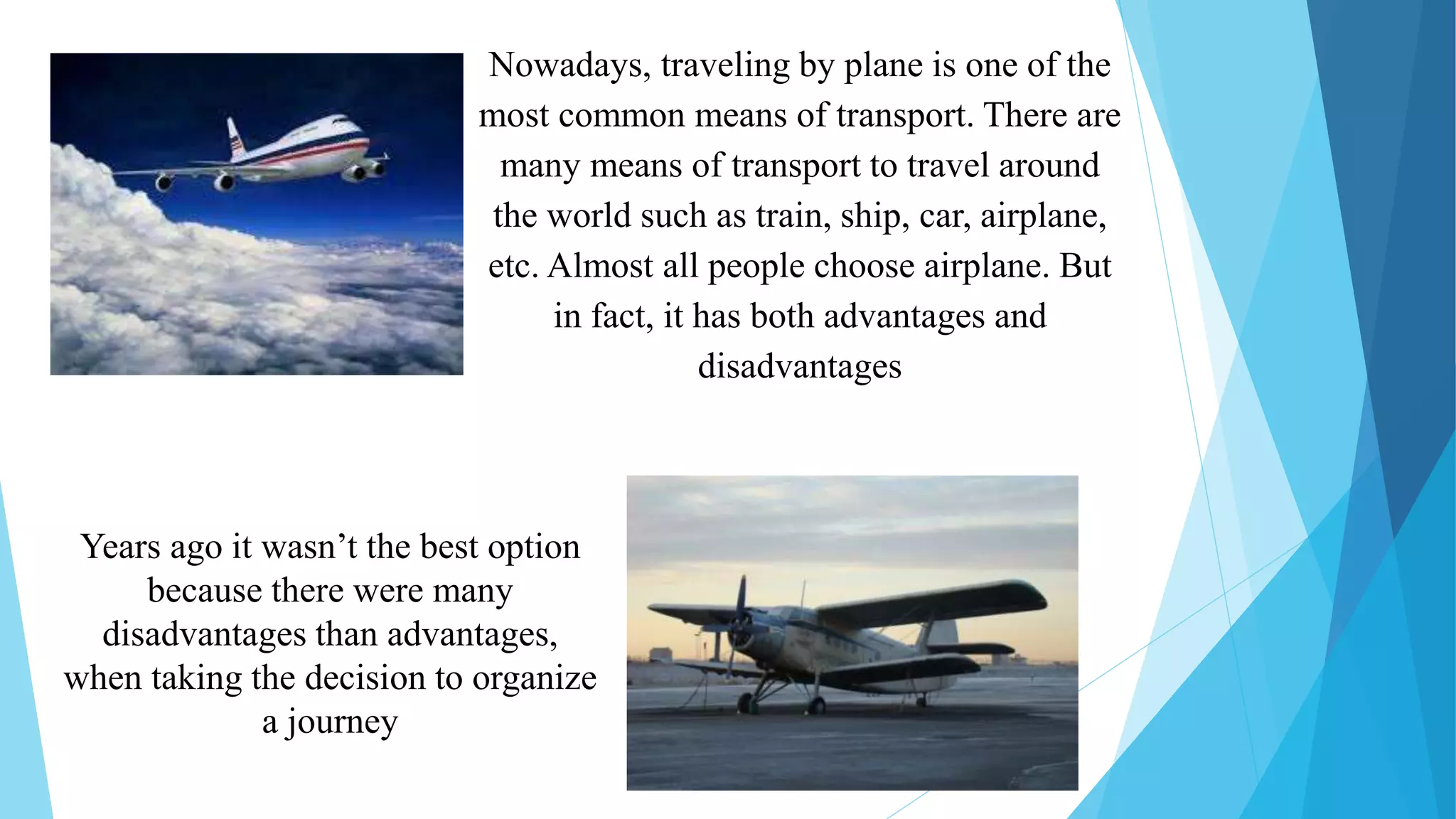 Air travel- Advantages and disadvantages | PPSX