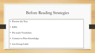 Before, During, After Reading Strategies | PPTX