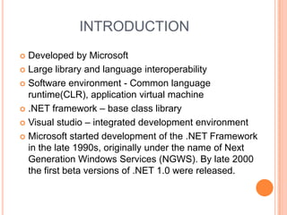 Overview of .Net Framework | PPTX