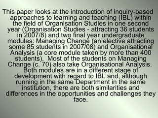 Hybrid IBL in Organisational Studies | PPT | Education industry ...