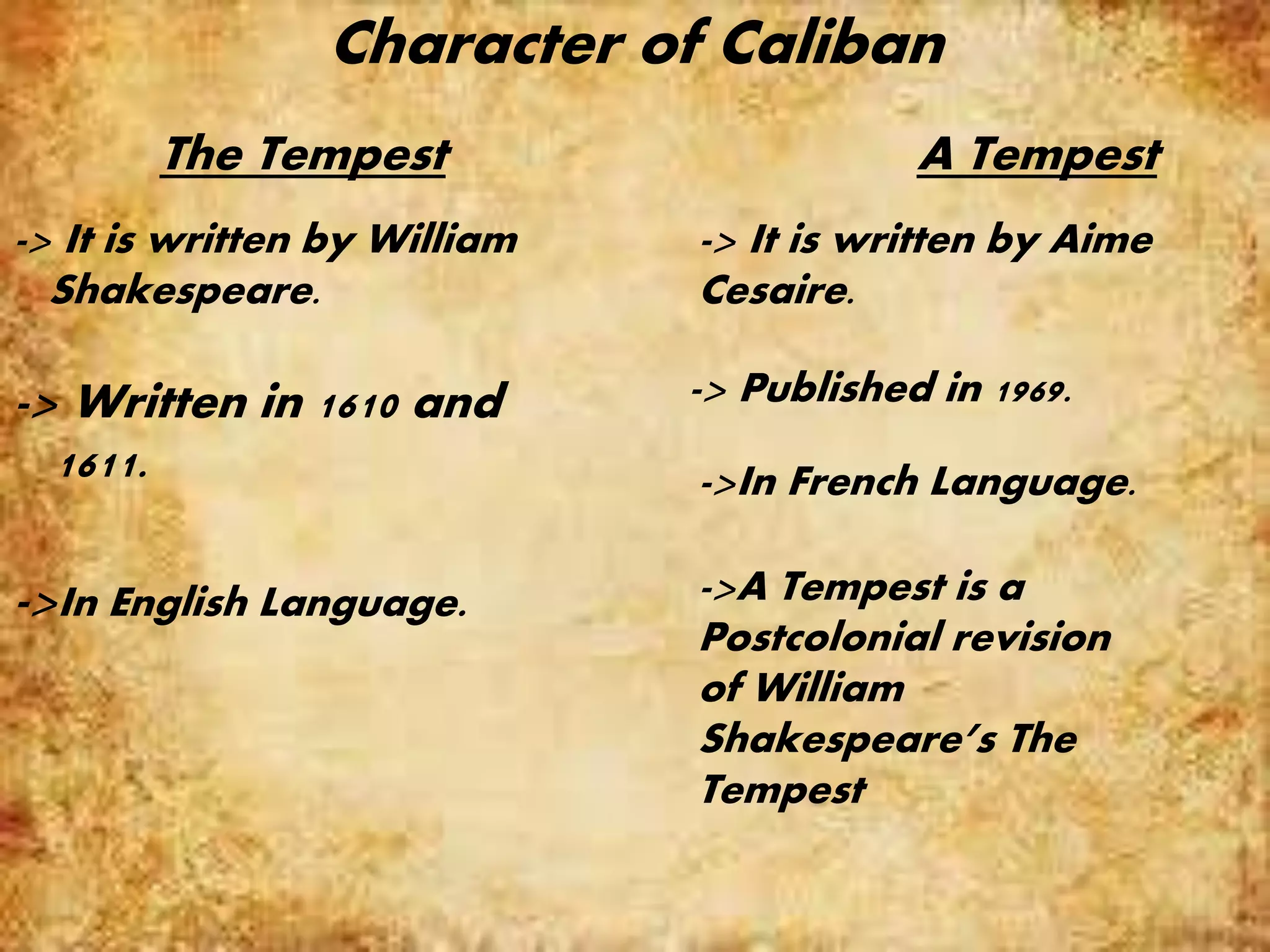 Character of Caliban in A Tempest and The Tempest | PPTX