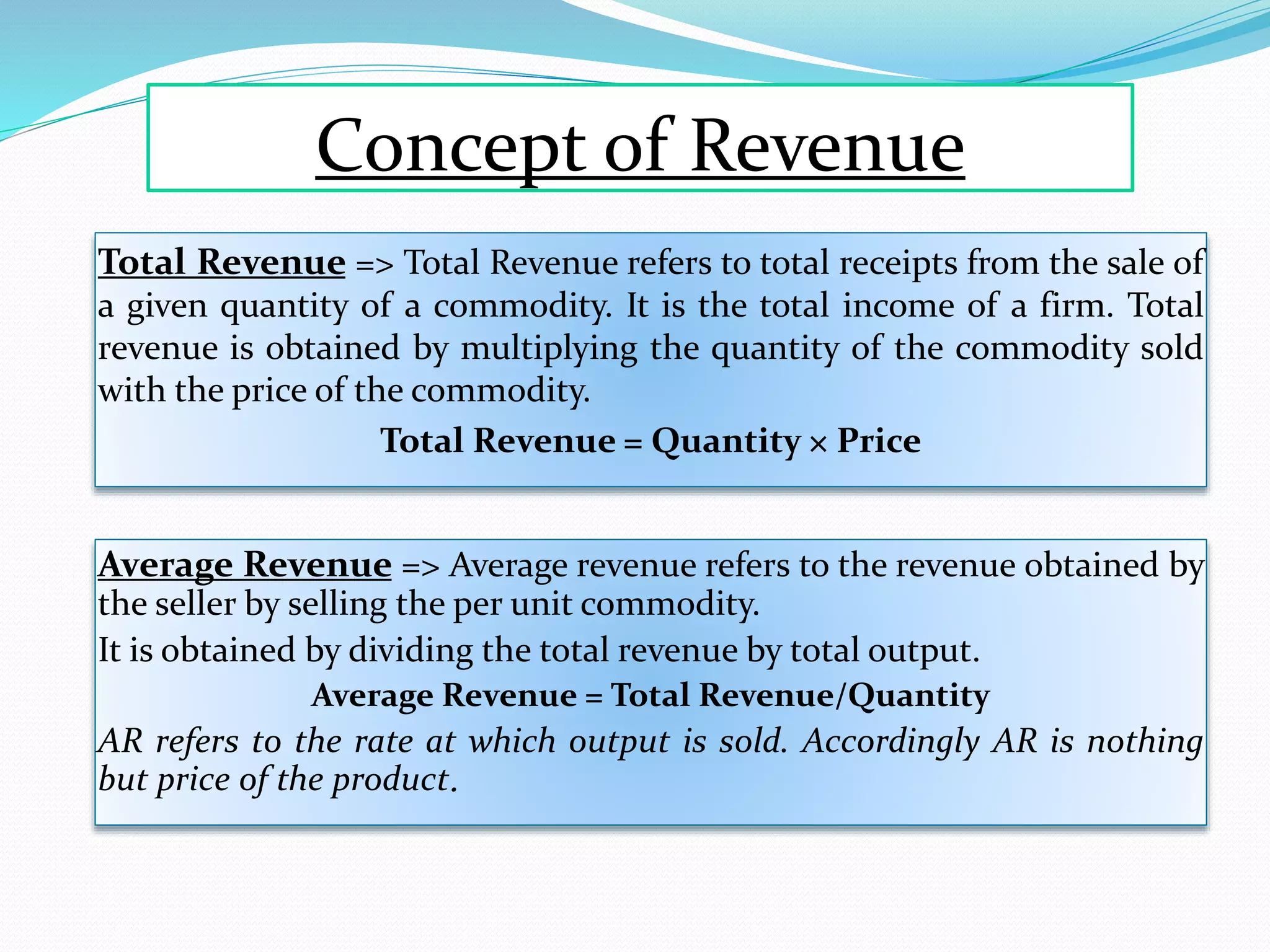 Revenue Concept & Curves- Marginal revenue, Average revenue, total ...