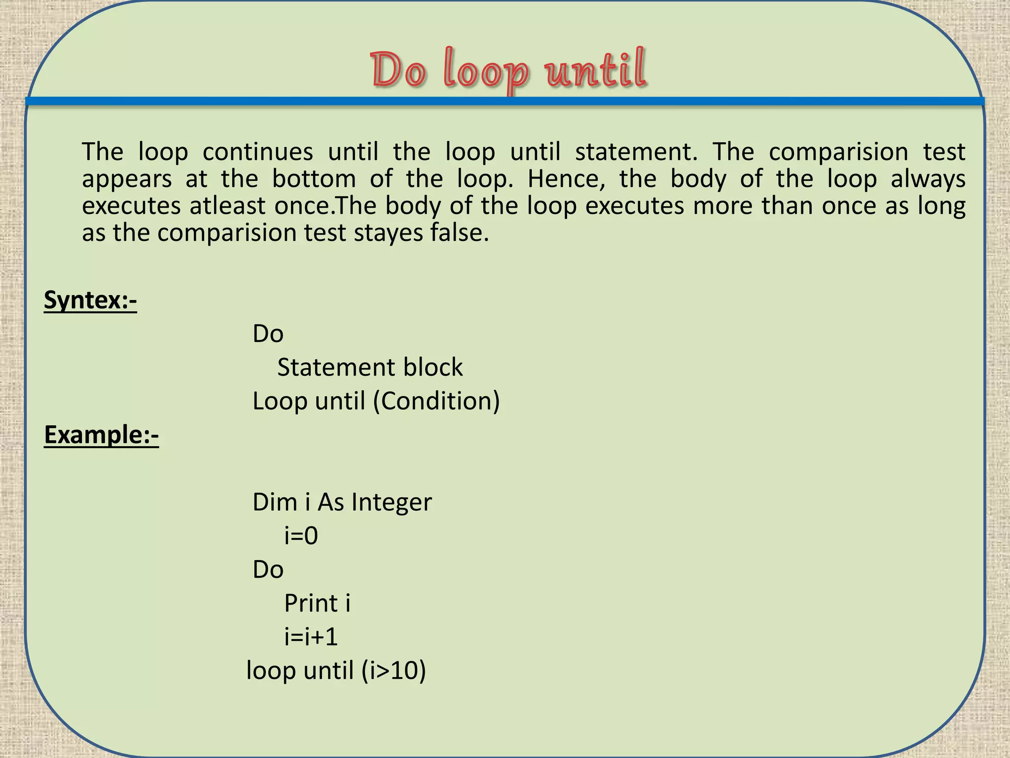 CONTROL STRUCTURE IN VB | PPTX | Programming Languages | Computing