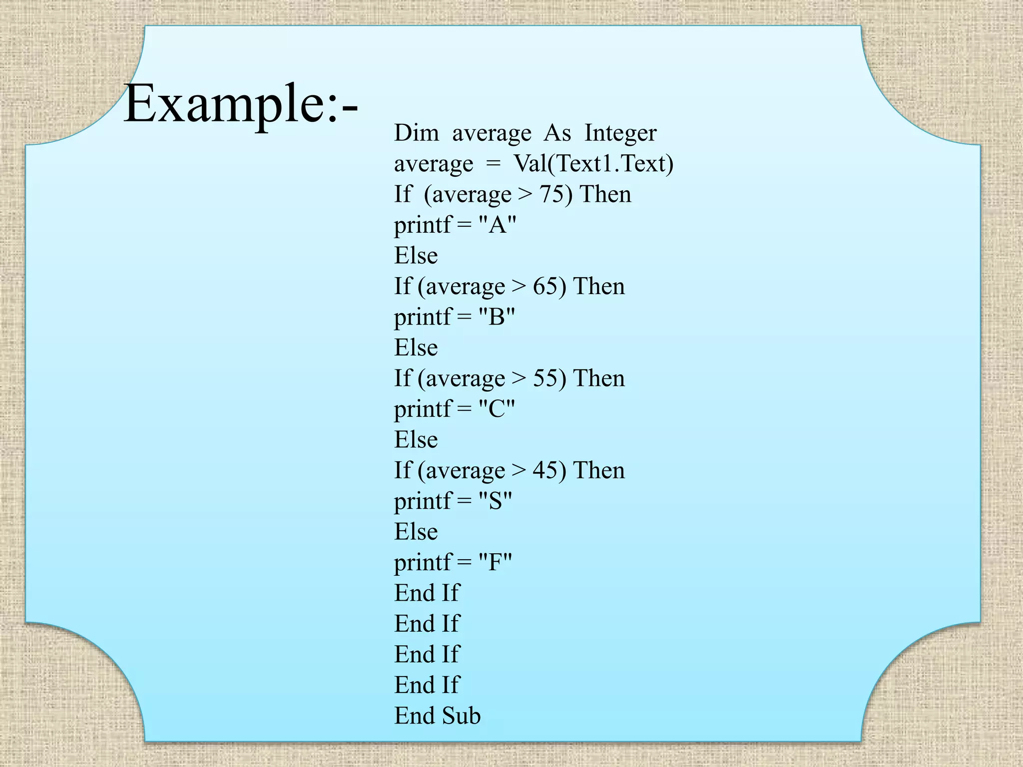 CONTROL STRUCTURE IN VB | PPTX | Programming Languages | Computing