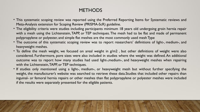Definition of mesh weight and pore size in groin hernia repair | PPT