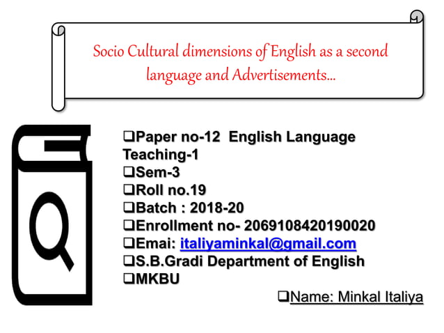 Socio-Cultural dimensions of English as a second language and ...