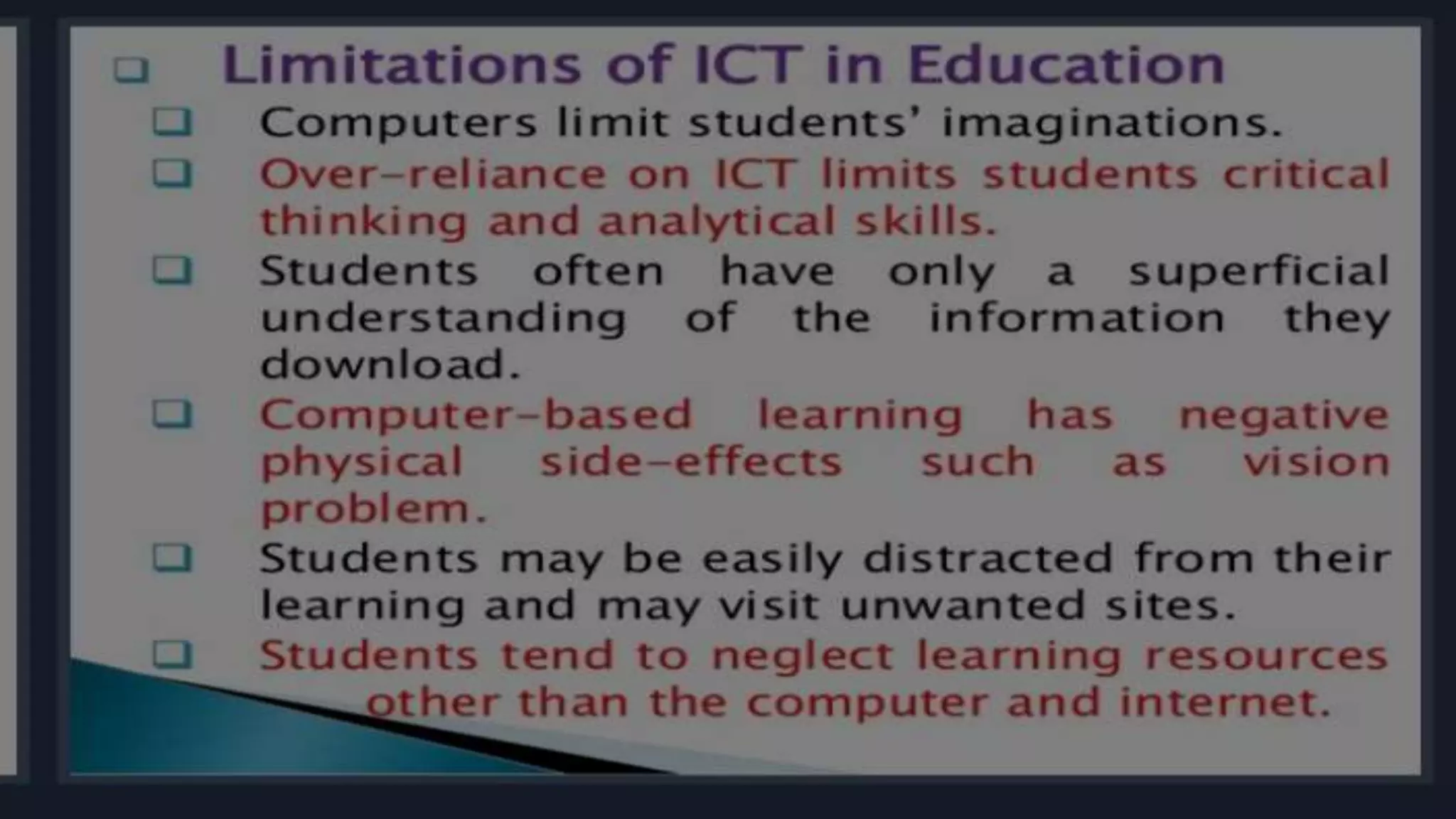 Advantages and limitations of ict | PPT
