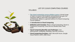 Cloud Computing courses syllabus in delhi | PPT