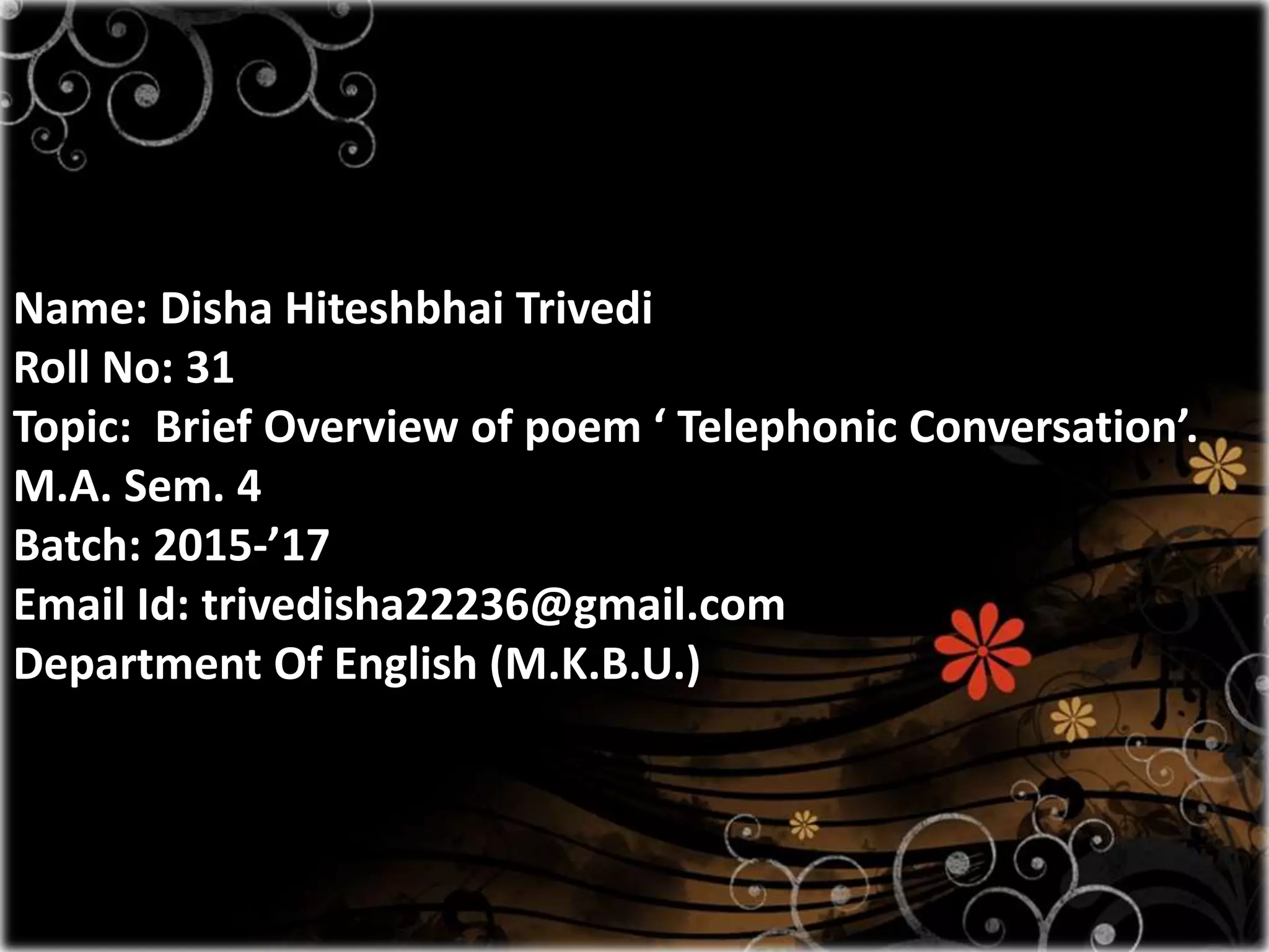 Brief overview of poem 'Telephonic conversation'. | PPTX | Poetry ...