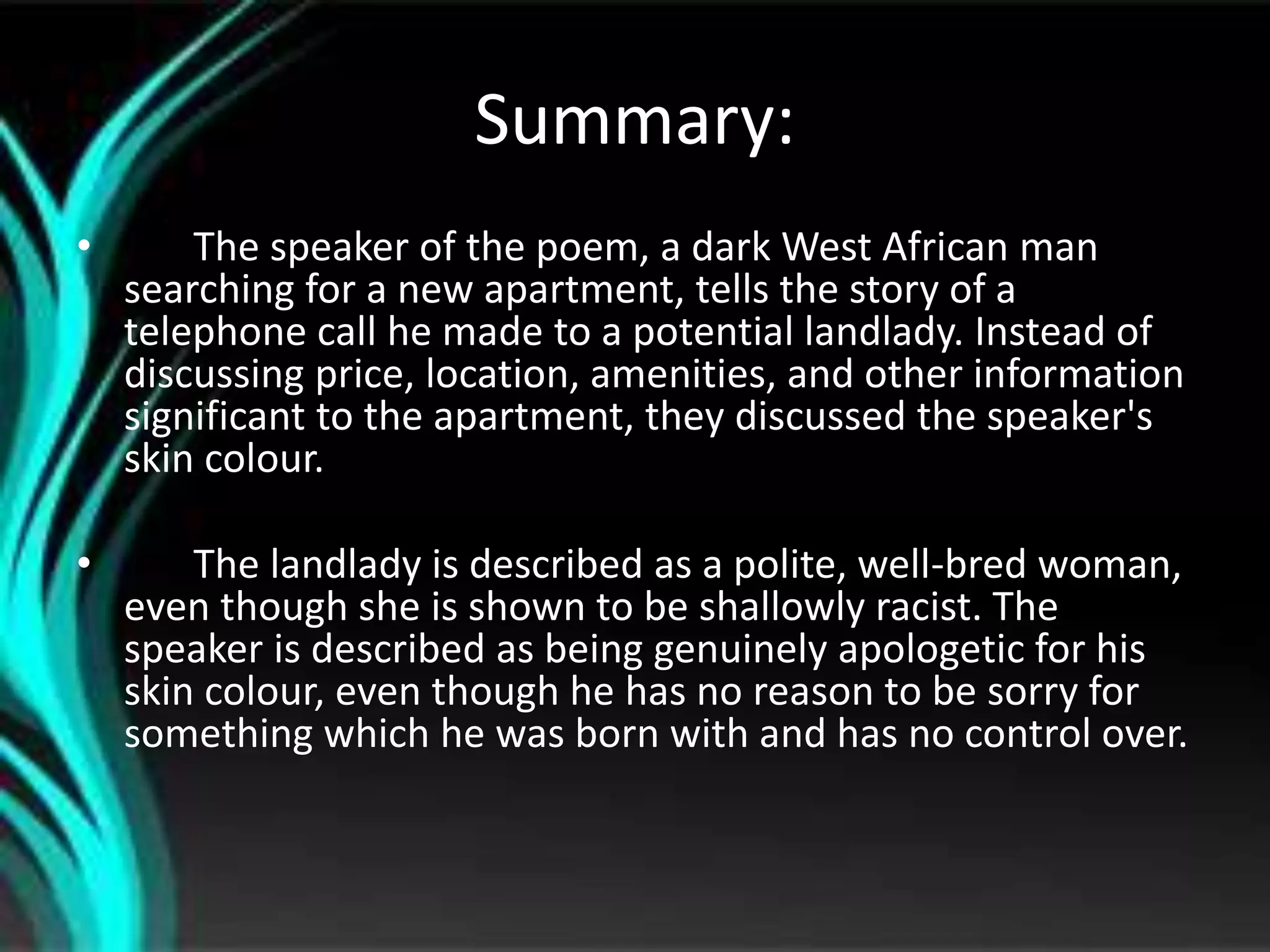 Brief overview of poem 'Telephonic conversation'. | PPTX | Poetry ...