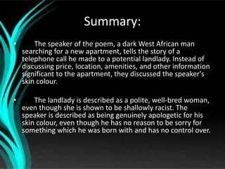 Brief overview of poem 'Telephonic conversation'. | PPTX | Poetry ...