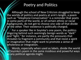 Brief overview of poem 'Telephonic conversation'. | PPTX