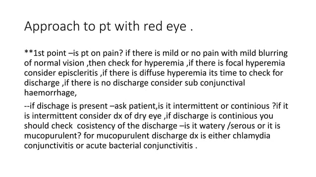 APPROACH TO RED EYE -DIAGNOSIS AND TREATMENT | PPTX | Eye and Vision ...