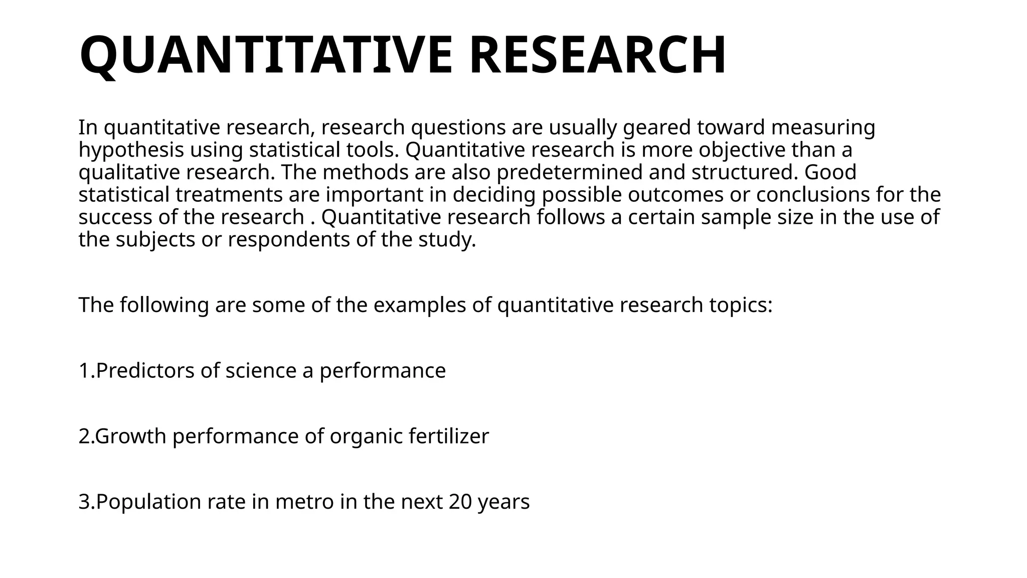 Qualitative Vs. Quantitative Research for grade 11 all strand of the ...