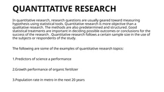 Qualitative Vs. Quantitative Research for grade 11 all strand of the ...