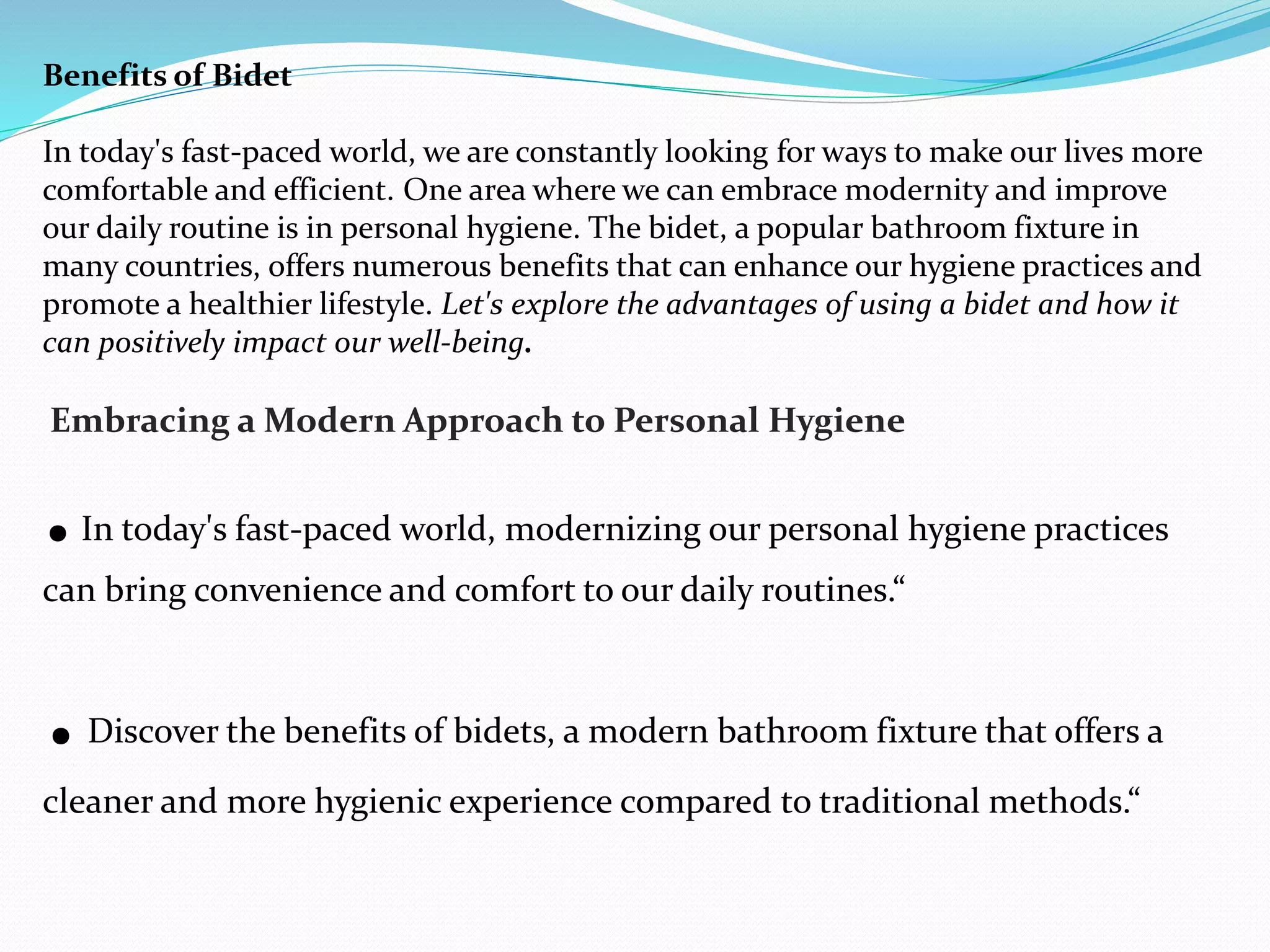 "Bidets: Modernizing Personal Hygiene for a Refreshing Clean" | PPTX