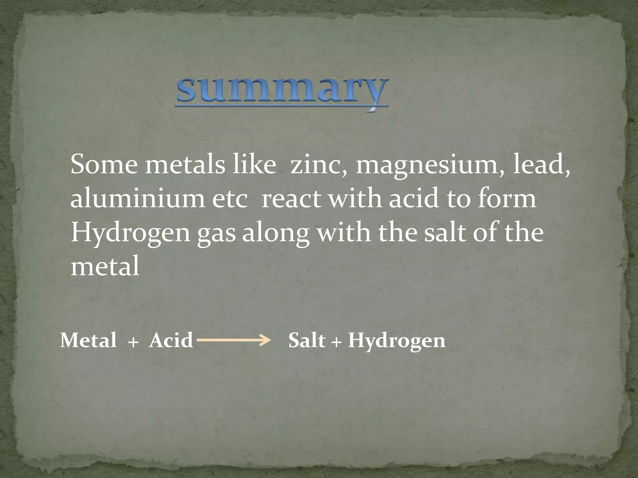 REACTION OF METALS WITH ACID | PPTX