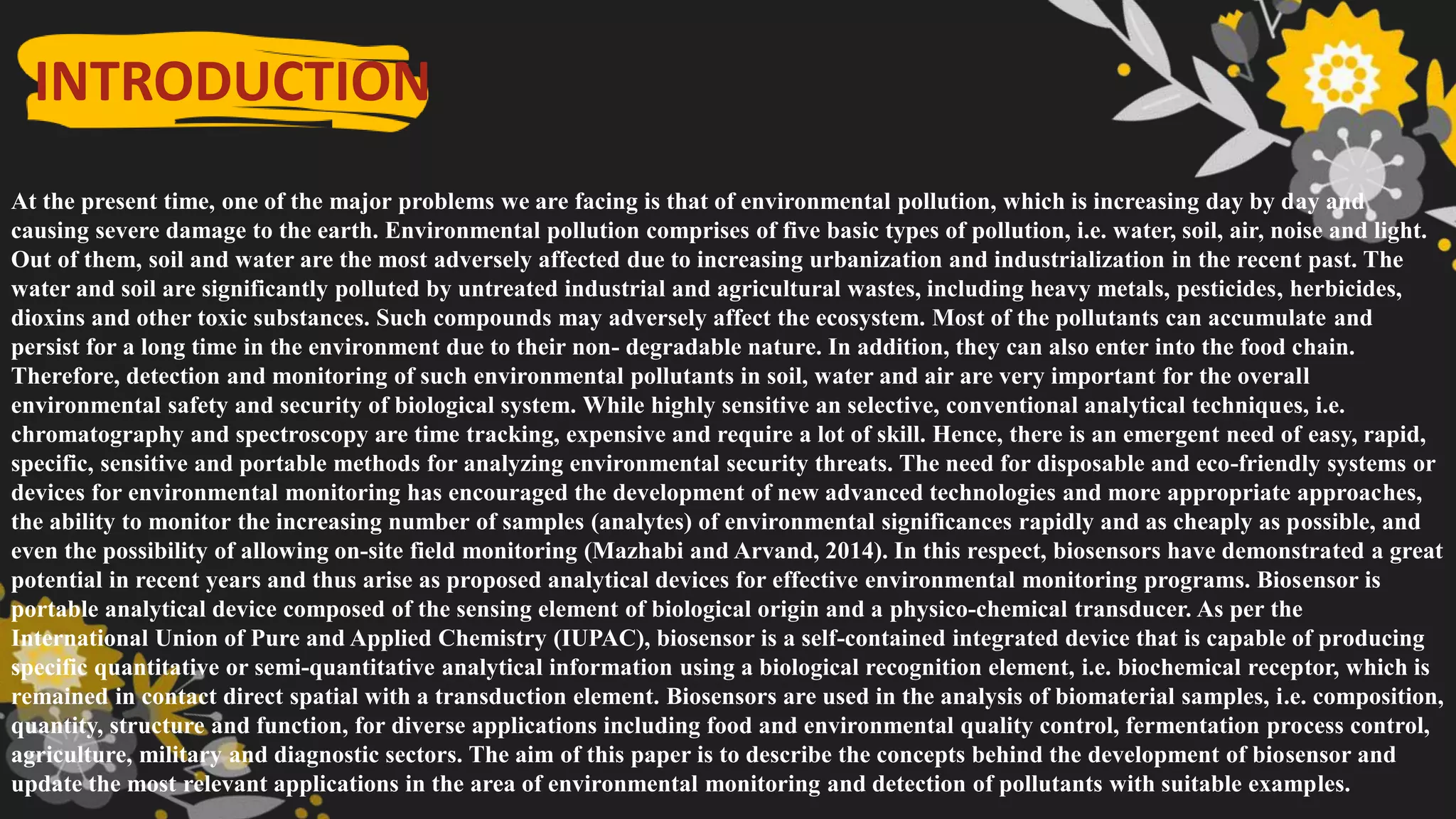 BIOSENSORS FOR ENVIRONMENTAL MONITORING | PPTX