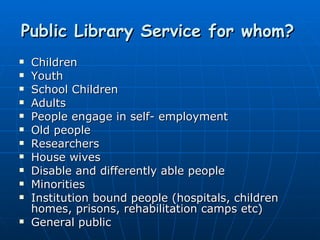 Development of Public Library Services | PPT