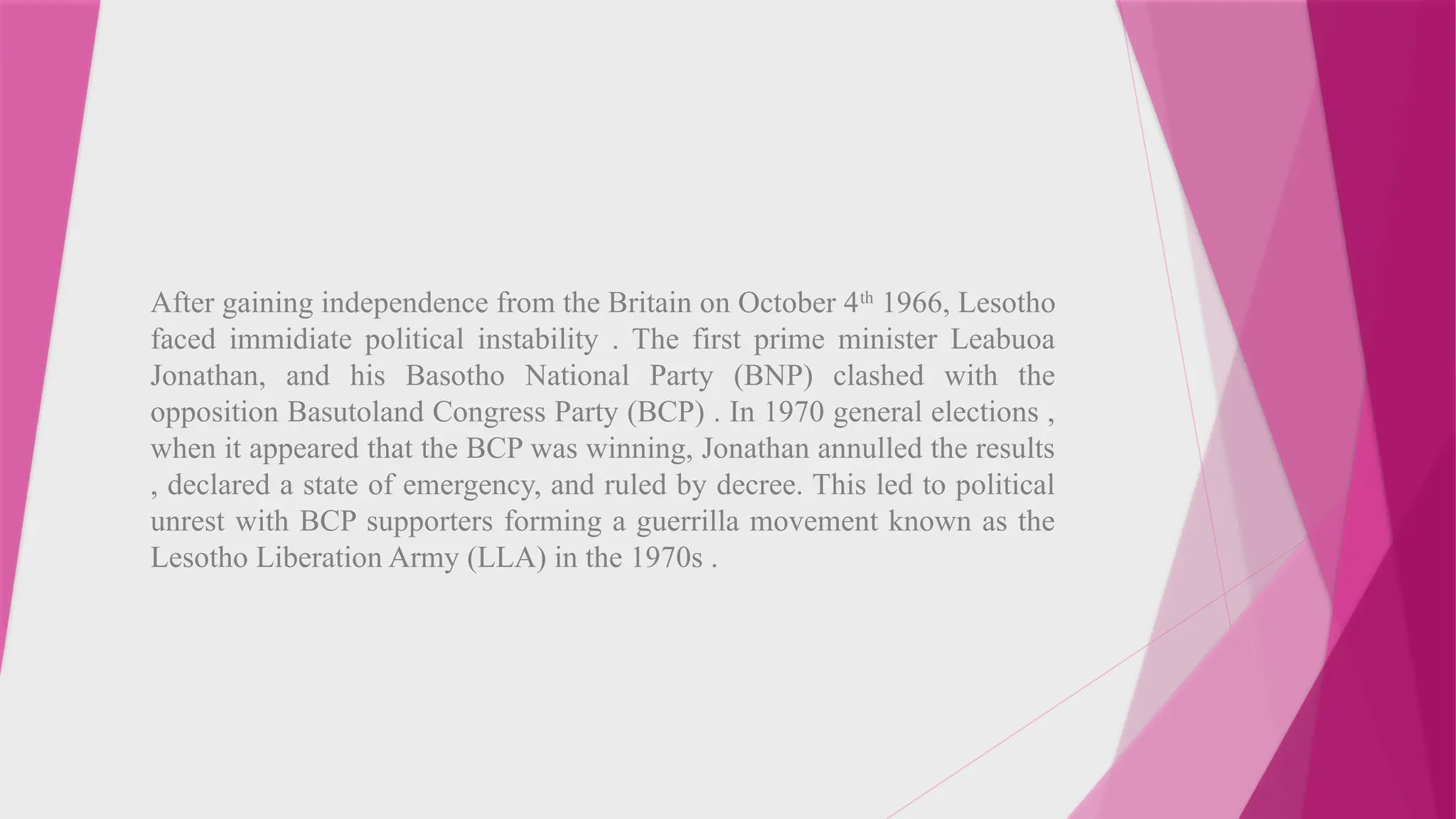 History events in Lesotho before and after independence | PPTX