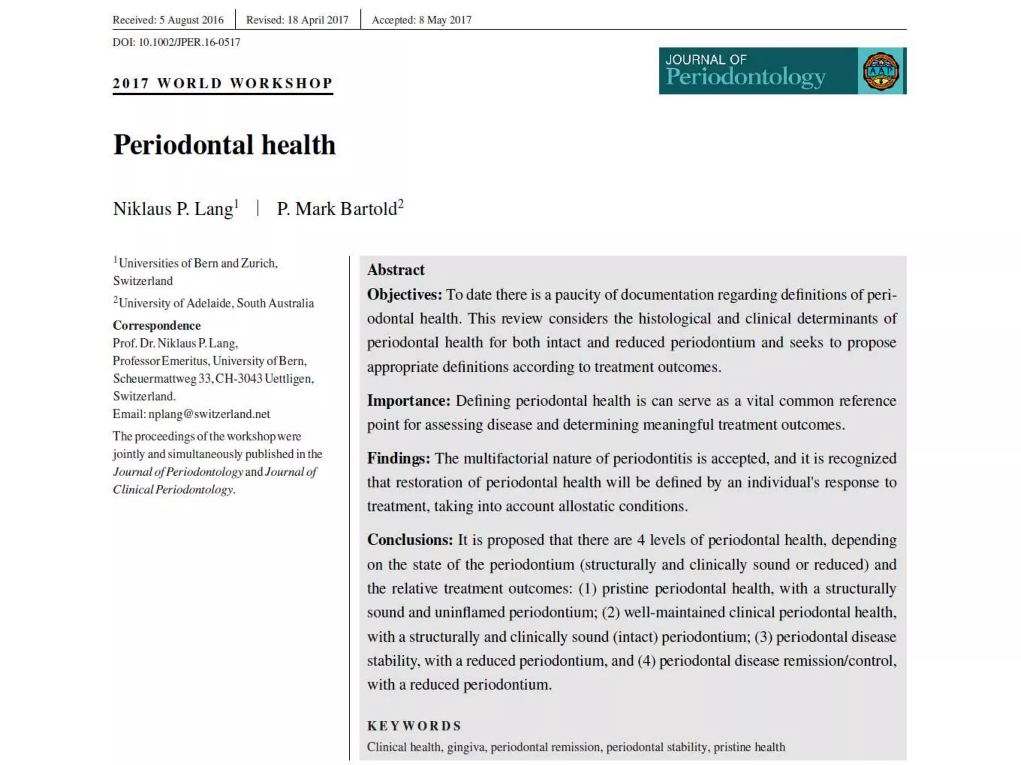 periodontal health..WORLD WORKSHOP 2017 | PPTX