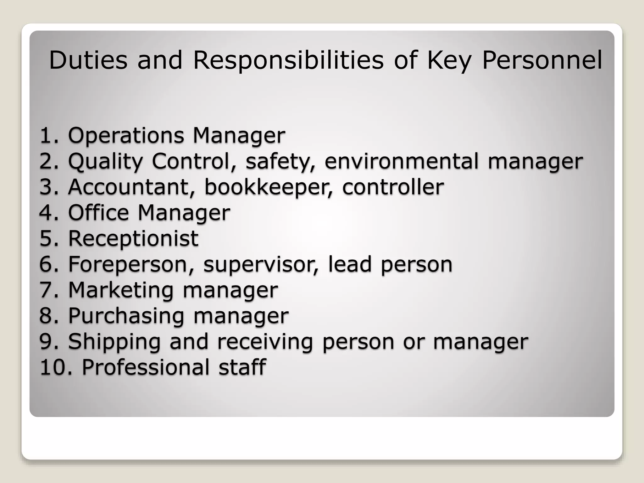 Presentation1 key personnel | PPTX | Human Resources | Business