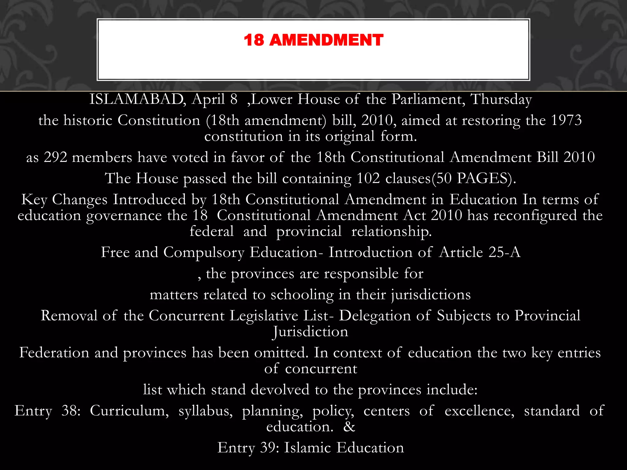 18th amendment in Constitution of Pakistan | PDF