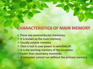 MEMORY OF COMPUTER SYSTEM AND UNITS OF MEMORY | PPTX | Data Storage and ...