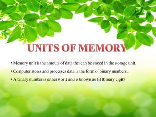 MEMORY OF COMPUTER SYSTEM AND UNITS OF MEMORY | PPTX | Data Storage and ...