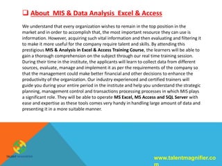 MIS & Data Analysis in Excel & Access Training Classes in Delhi NCR | PPT