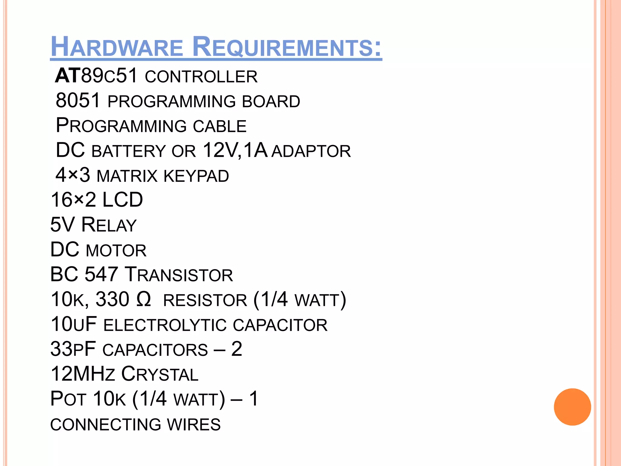 password based door locking system using 8051 | PPTX