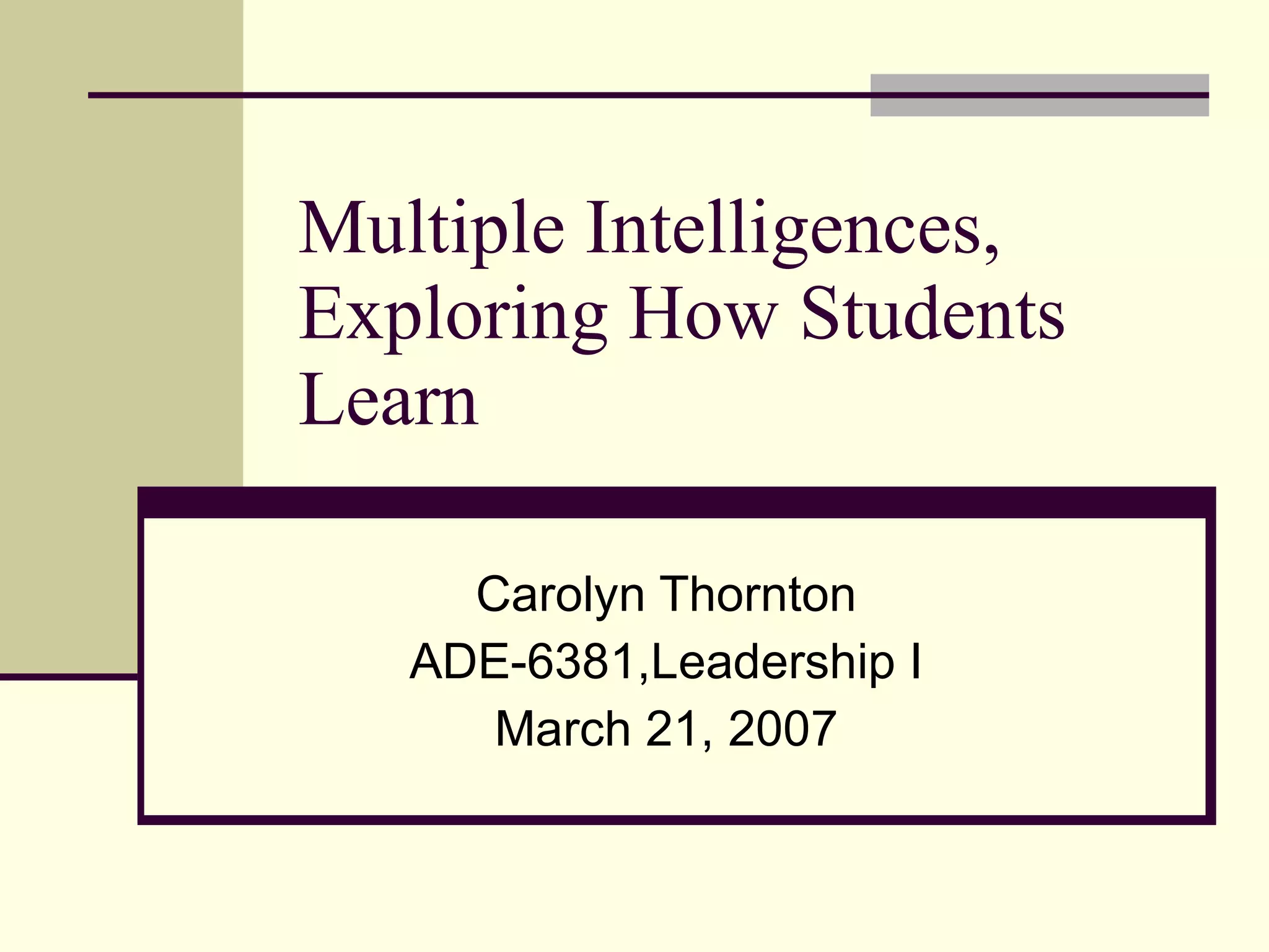 Presentation1 multiple intelligences | PPT