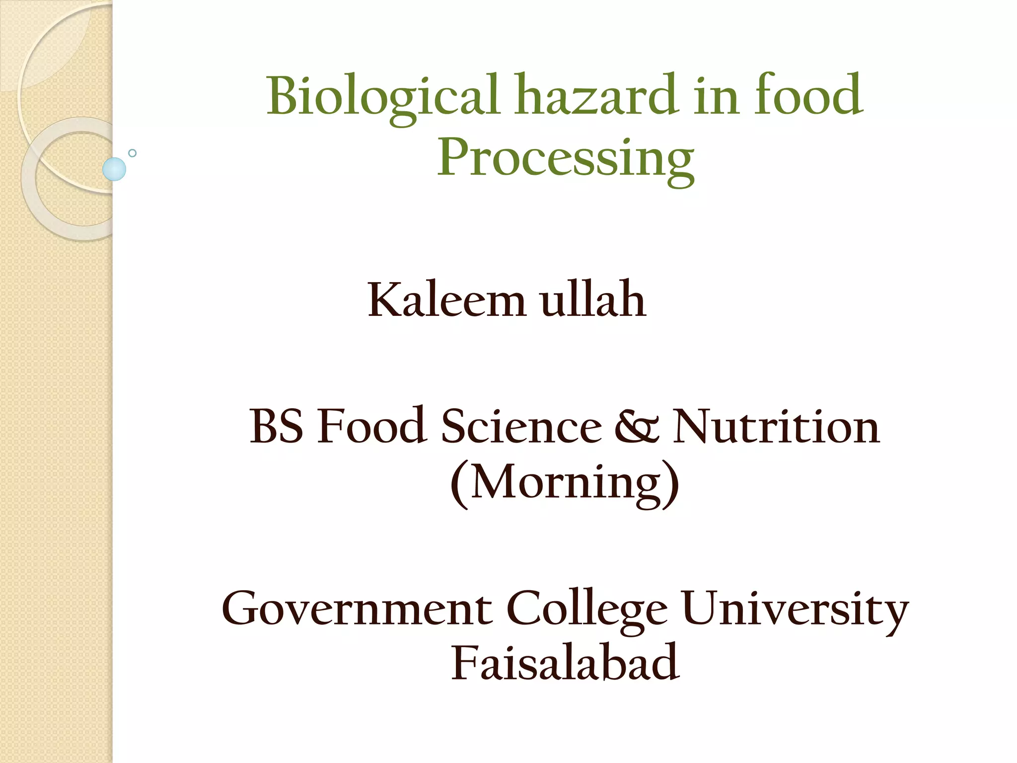 biological hazards in food processing | PDF