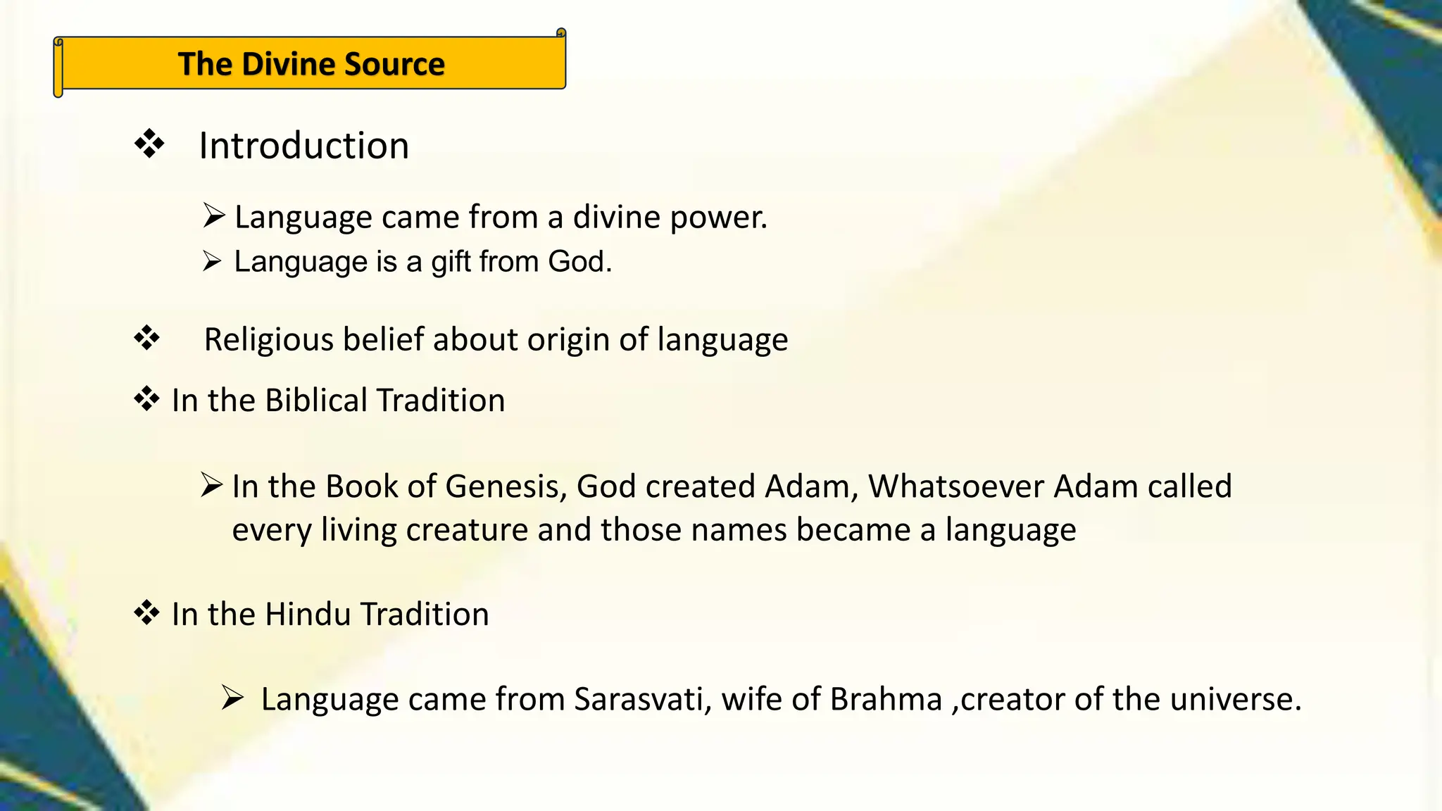 origin of language , the divine source theory ppts .pdf