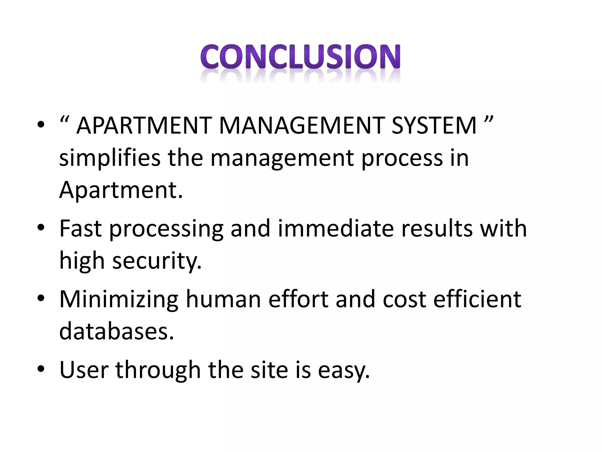Presentation1 project report on apartment management system | PPTX