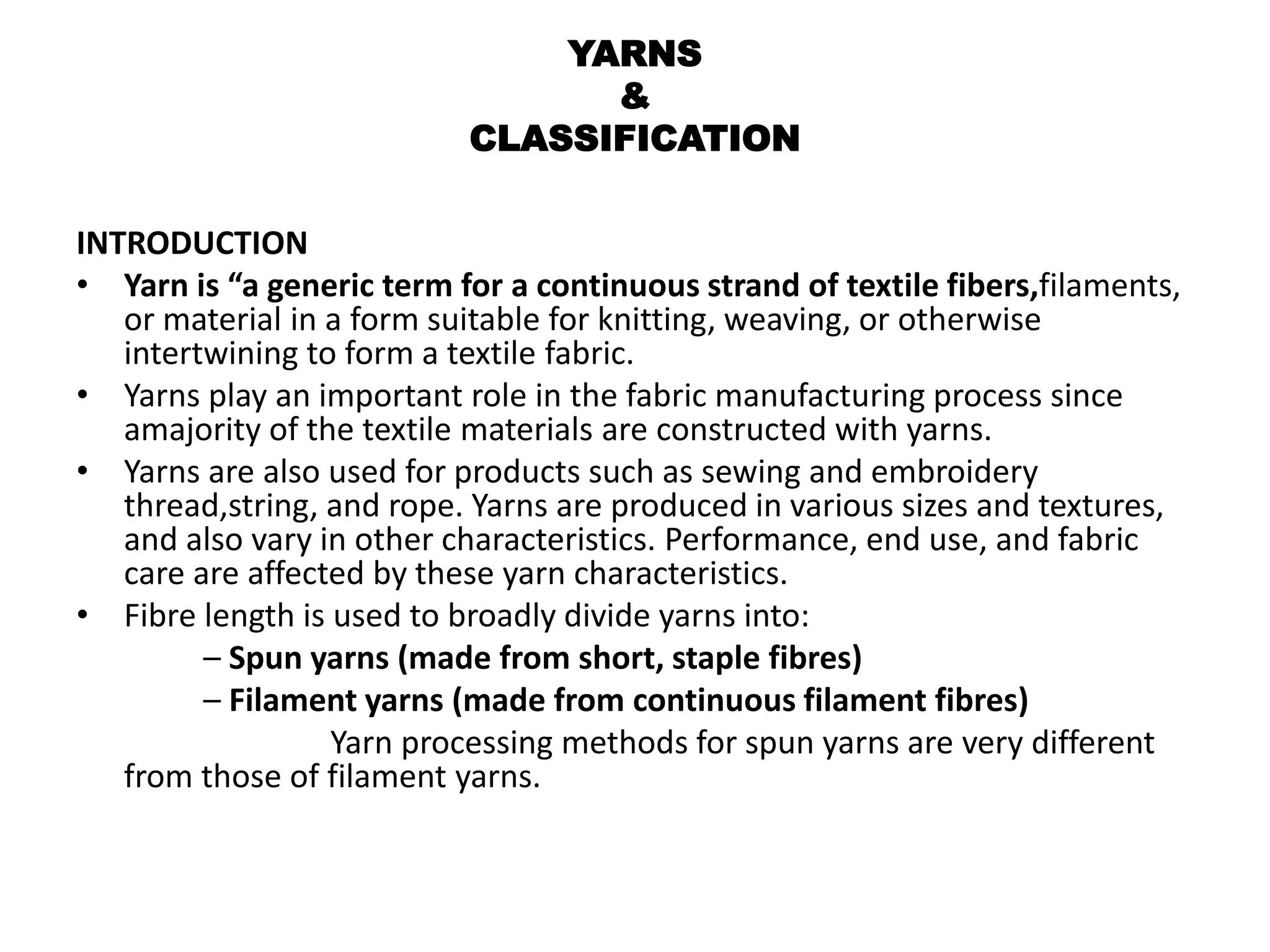 YARN CLASSIFFICATION | PPTX