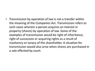 Transmissiosn of shares. | PPTX