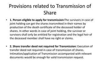 Transmissiosn of shares. | PPTX