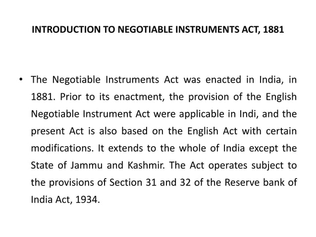 BUSINESS LAW - NEGOTIABLE INSTRUMENTS ACT, 1881 -UNIT 5 | PPT