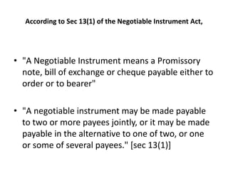 BUSINESS LAW - NEGOTIABLE INSTRUMENTS ACT, 1881 -UNIT 5 | PPT