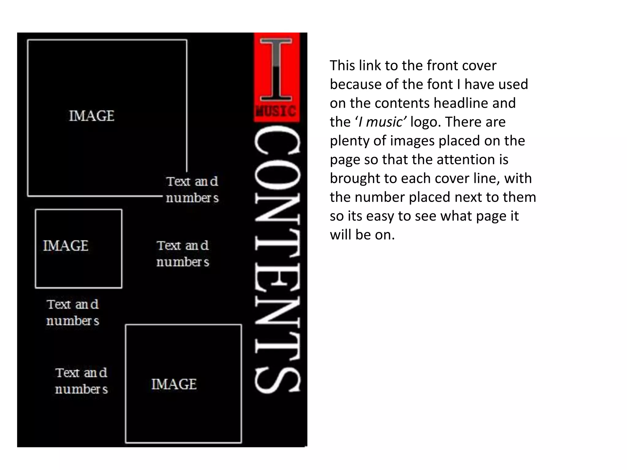 Magazine front cover and contents page layouts, fonts and colours ...