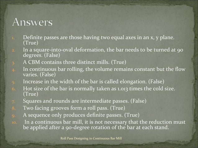 Roll Pass Designing in Continuous Bar Mills | PPT