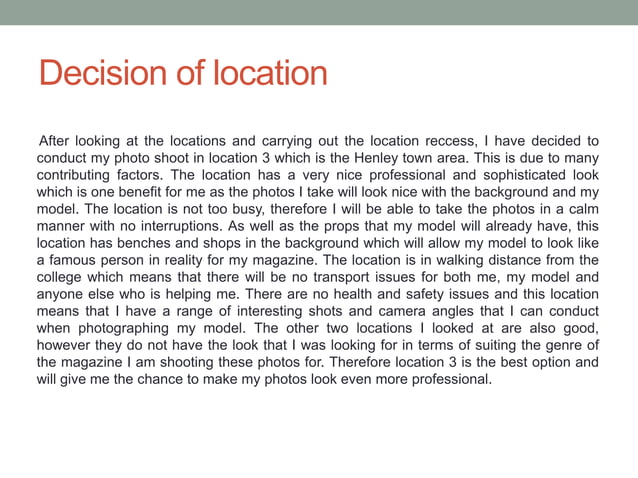 Pros and cons of location | PPTX | Photography | Arts and Crafts