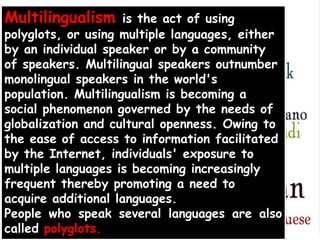 MULTICULTURAL EDUCATION Bilingualism and Multilingualism (BSED TLE 3 ...