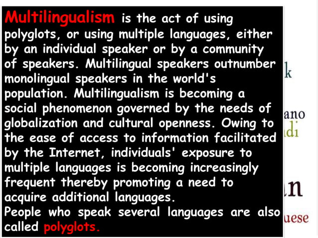 MULTICULTURAL EDUCATION Bilingualism and Multilingualism (BSED TLE 3 ...
