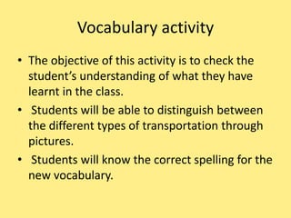 Transportation vocabulary | PPTX