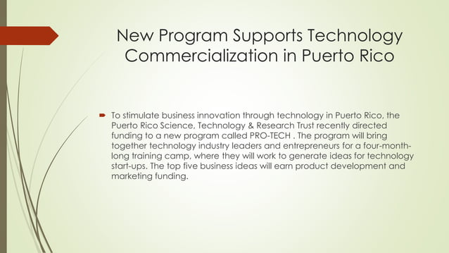 New Program Supports Technology Commercialization in Puerto Rico | PPTX